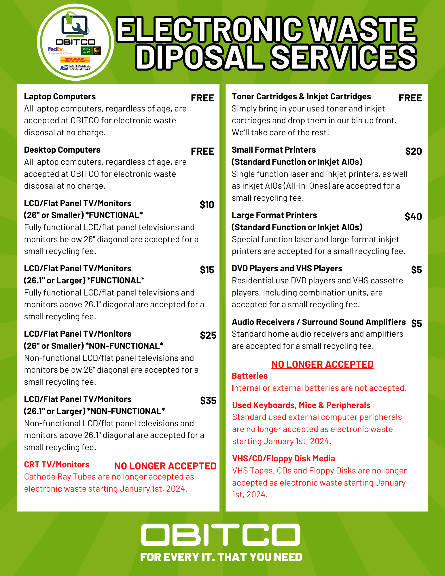 OBITCO: Electronic Waste Disposal | eWaste Drop Off